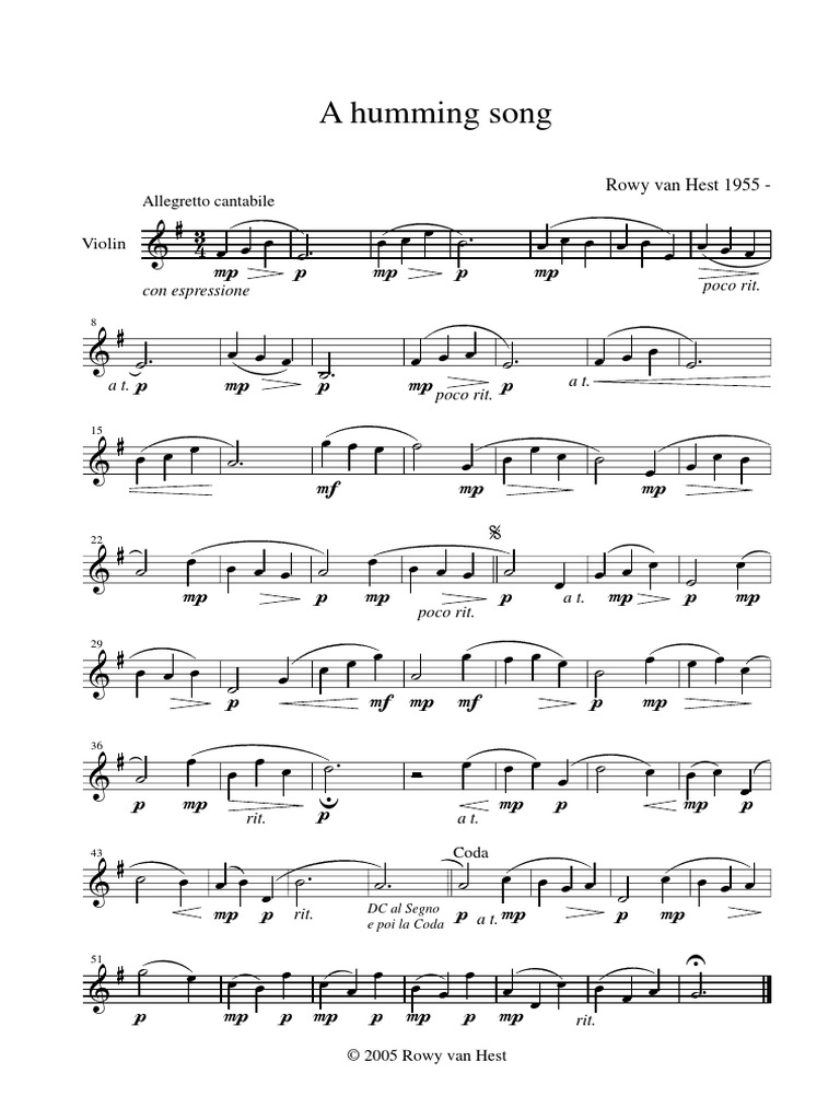 Rowy Van Hest - A Humming Song | PDF | Formes musicales | Compositions ...