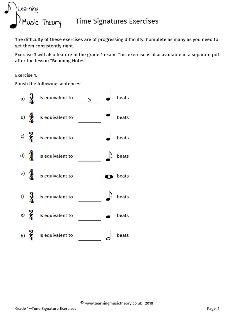 Time Signatures Exercises: Grade 1-Time Signature Exercises WWW ...