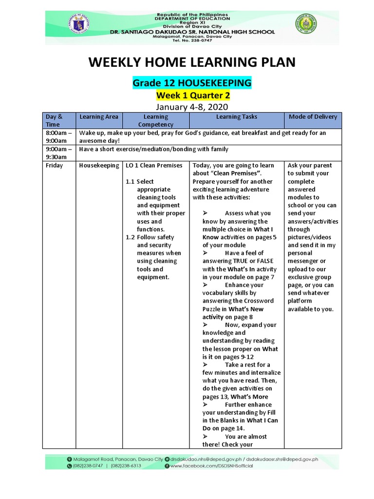 Weekly Home Learning Plan | PDF | Educational Psychology | Education Theory