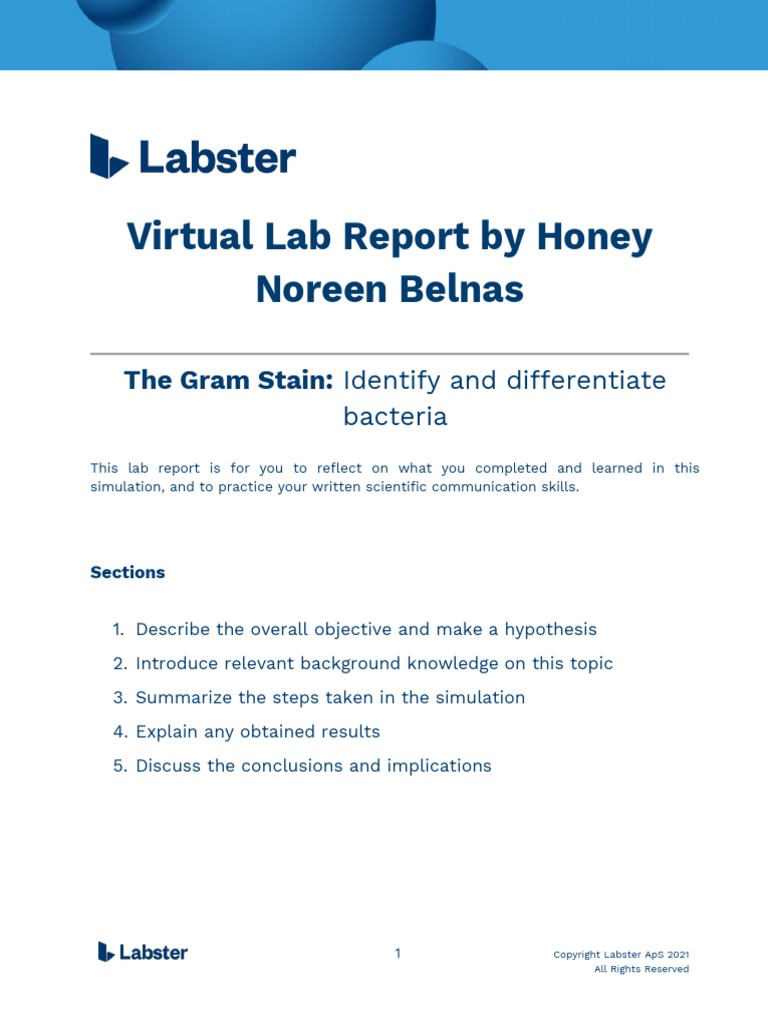 Virtual Lab Report by Honey Noreen Belnas: The Gram Stain: Identify and ...