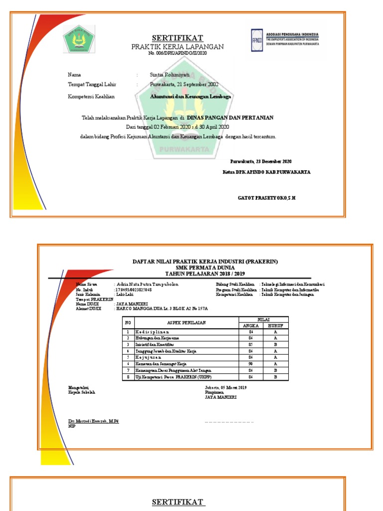 Sertifikat PKL SMK | PDF