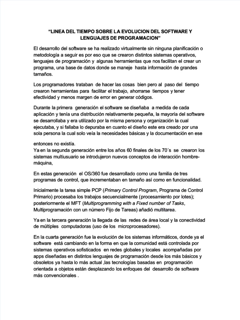PDF Linea Del Tiempo Sobre La Evolucion Del Software y Lenguajes de ...