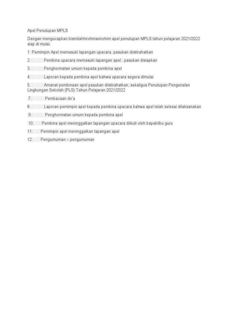 Apel Penutupan MPLS | PDF | Sains & Matematika
