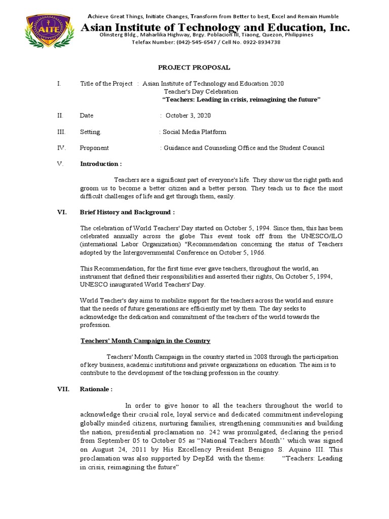 Teachers Day Proposal | PDF | International Labour Organization | Teachers