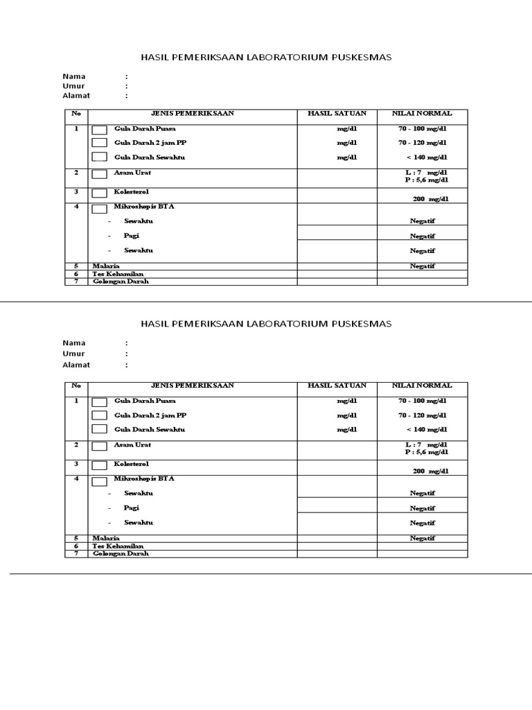 Format Lab Pemeriksaan | PDF
