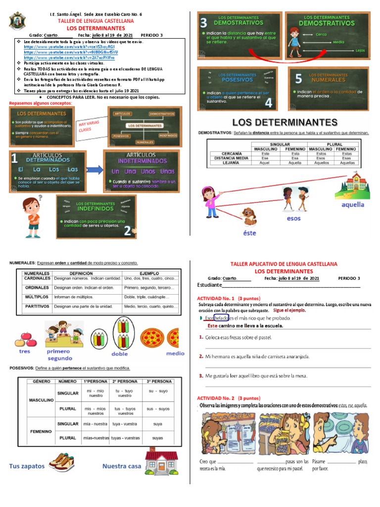 Los Determinantes: Taller de Lengua Castellana | PDF