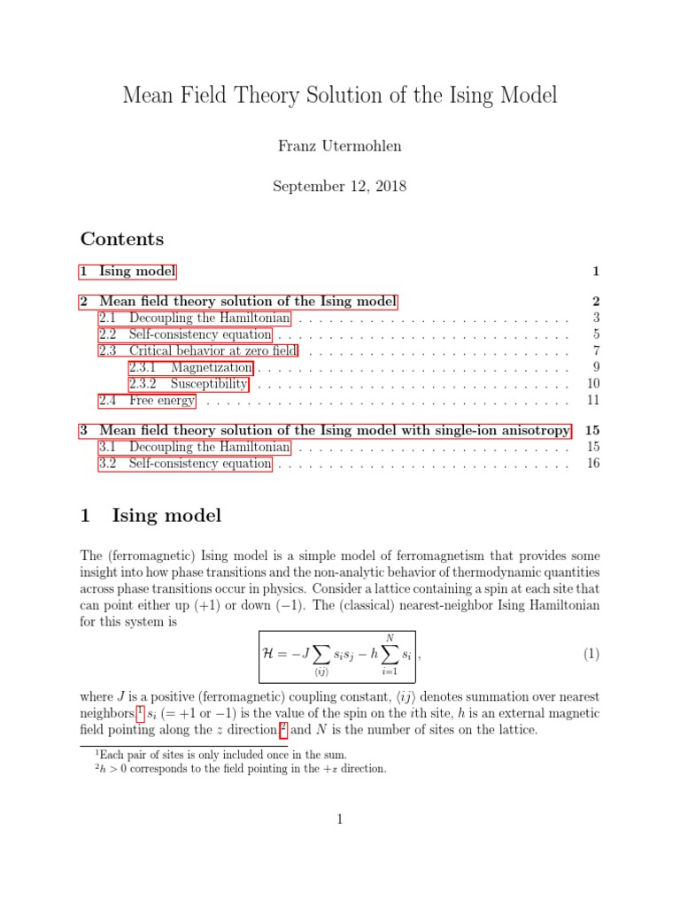 MFT Solution of The Ising Model - Franz Utermohlen | PDF | Statistical Mechanics | Theoretical ...