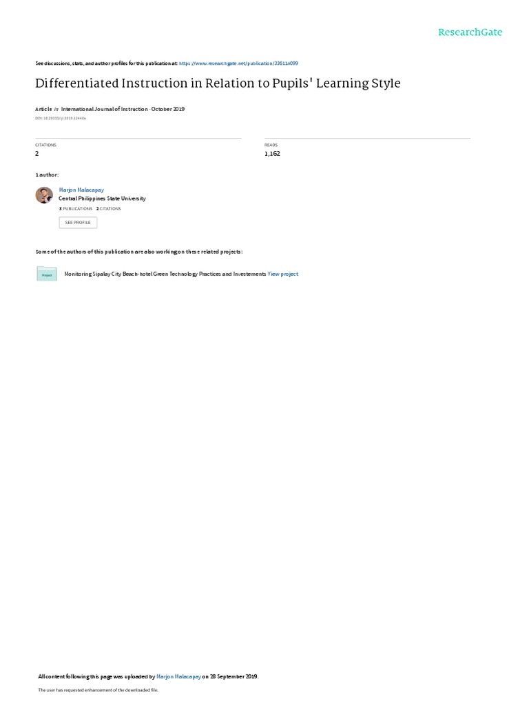 Differentiated Instruction in Relation To Pupils' Learning Style | PDF | Learning Styles ...