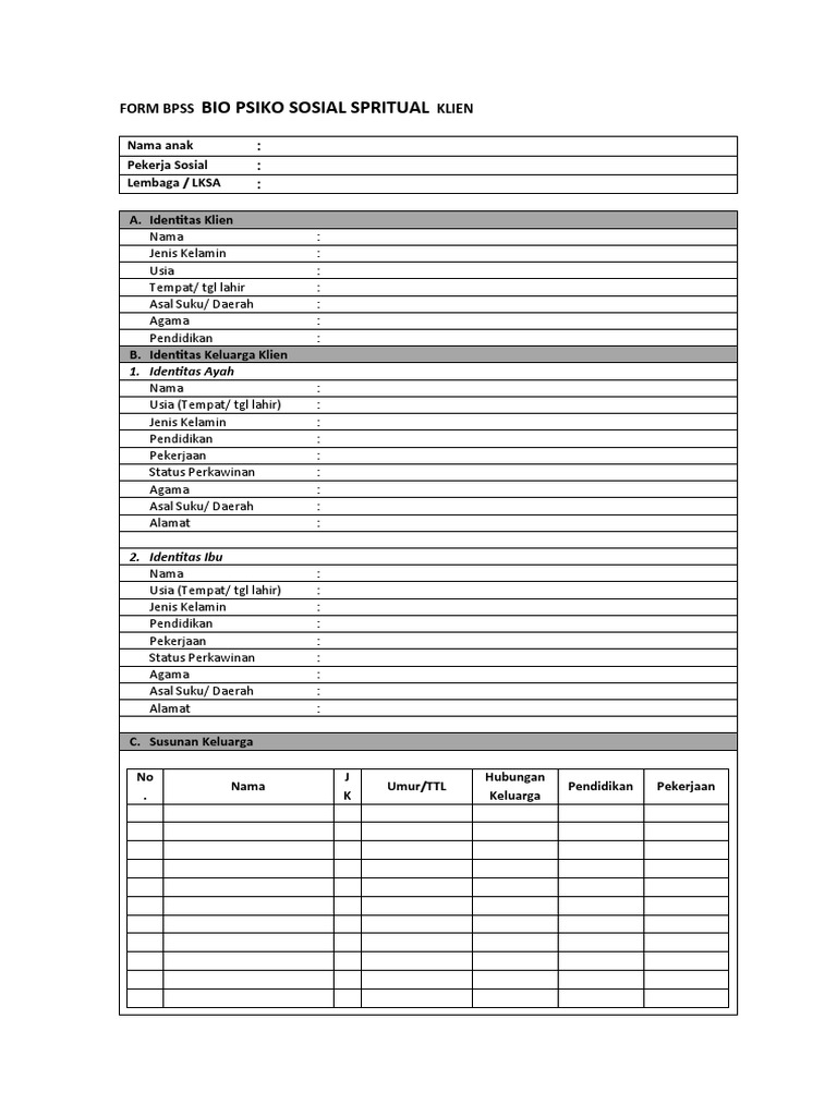 Form Bpss Bio Psiko Sosial Spritual Klien | PDF