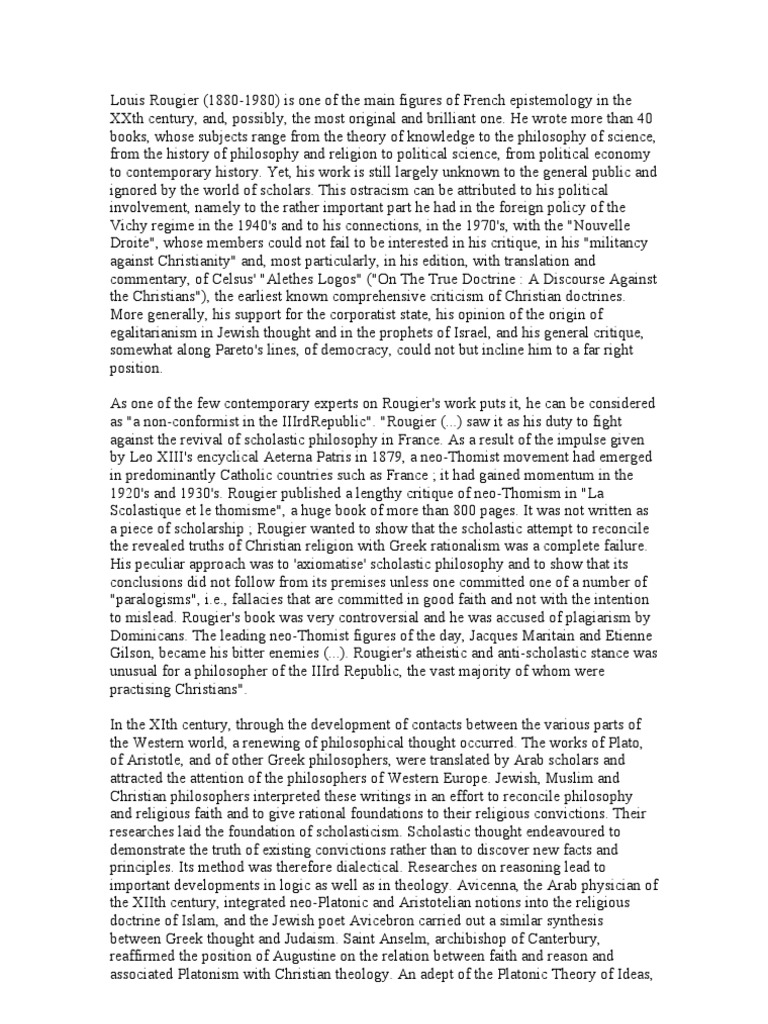 Louis Rougier: French Epistemologist and Critic of Neo-Thomism | PDF ...