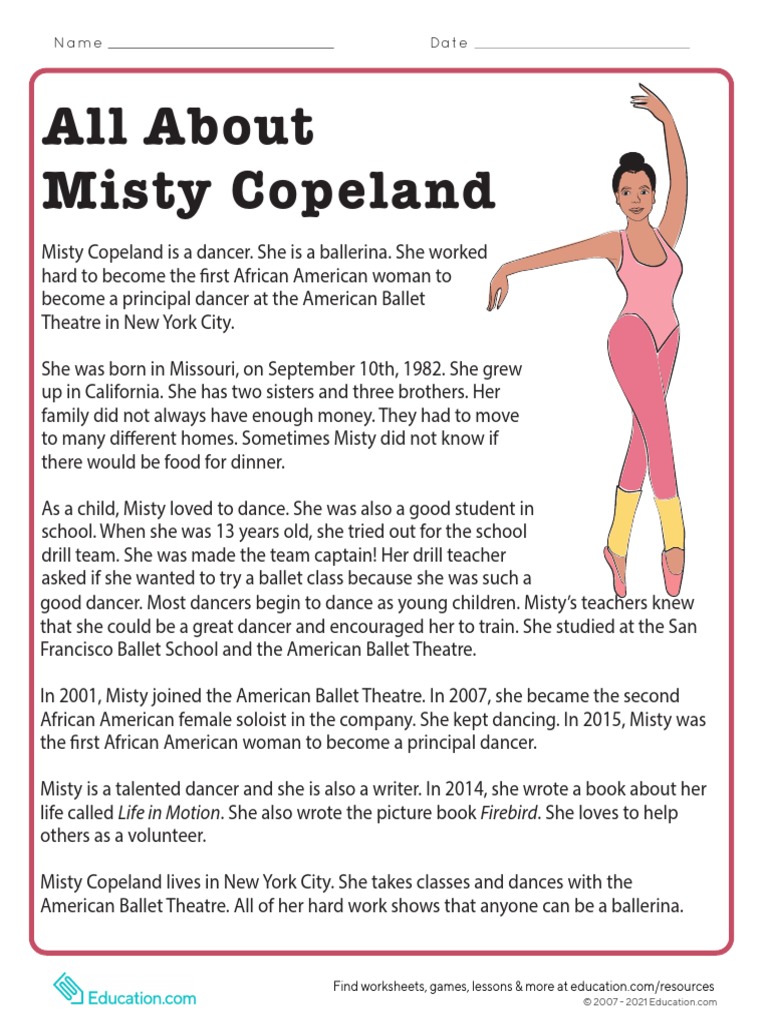 All About Misty Copeland: Name Date | PDF | Ballet Dancer | Concert Dance