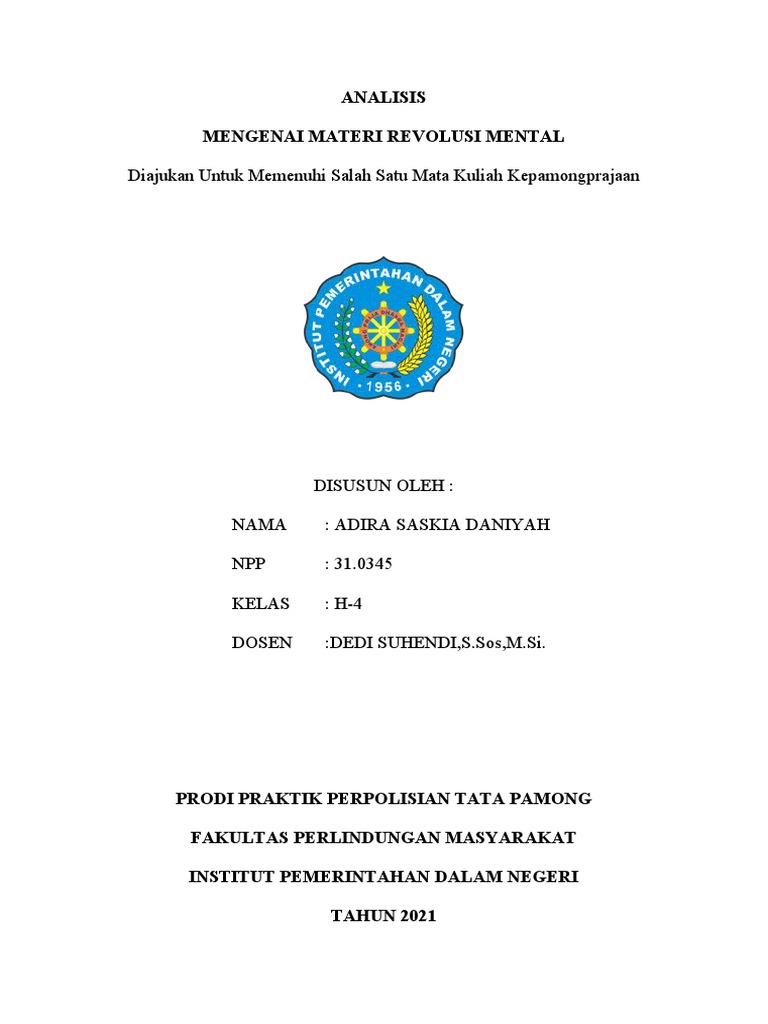 Analisa Materi Terakhir Revolusi Mental Adira Saskia Daniyah H4 | PDF