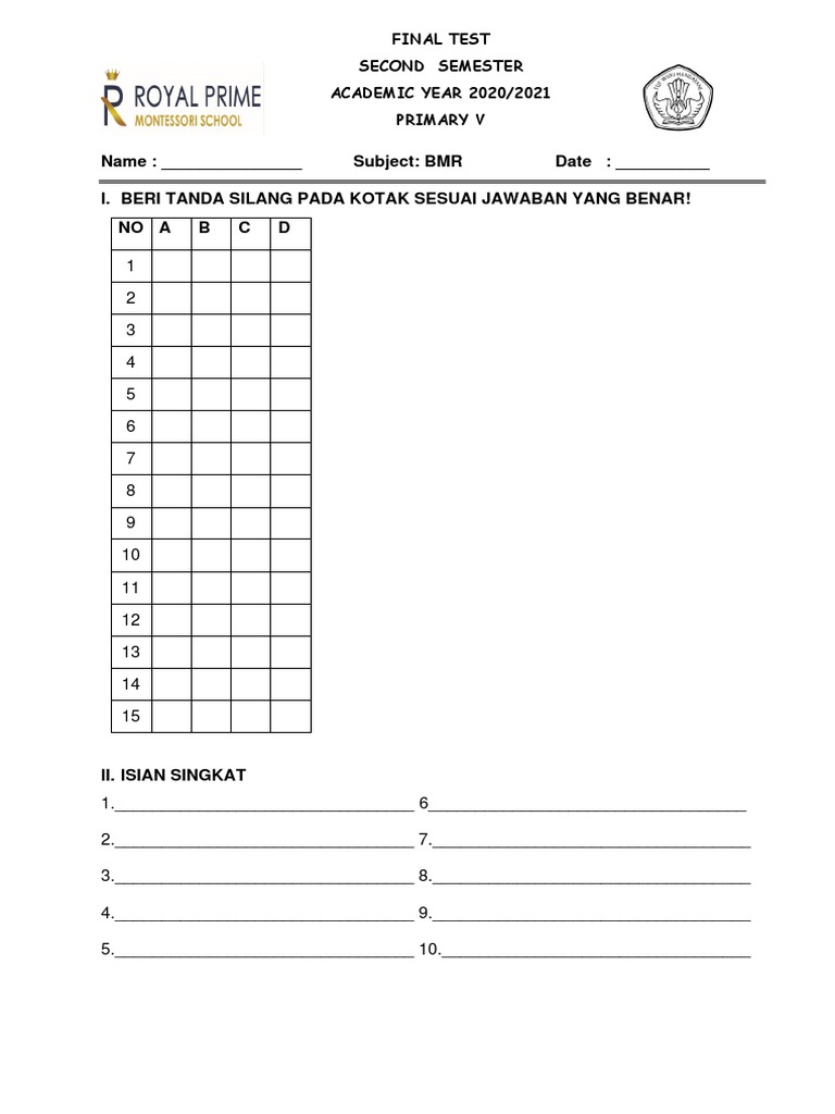 Answer Sheet BMR | PDF
