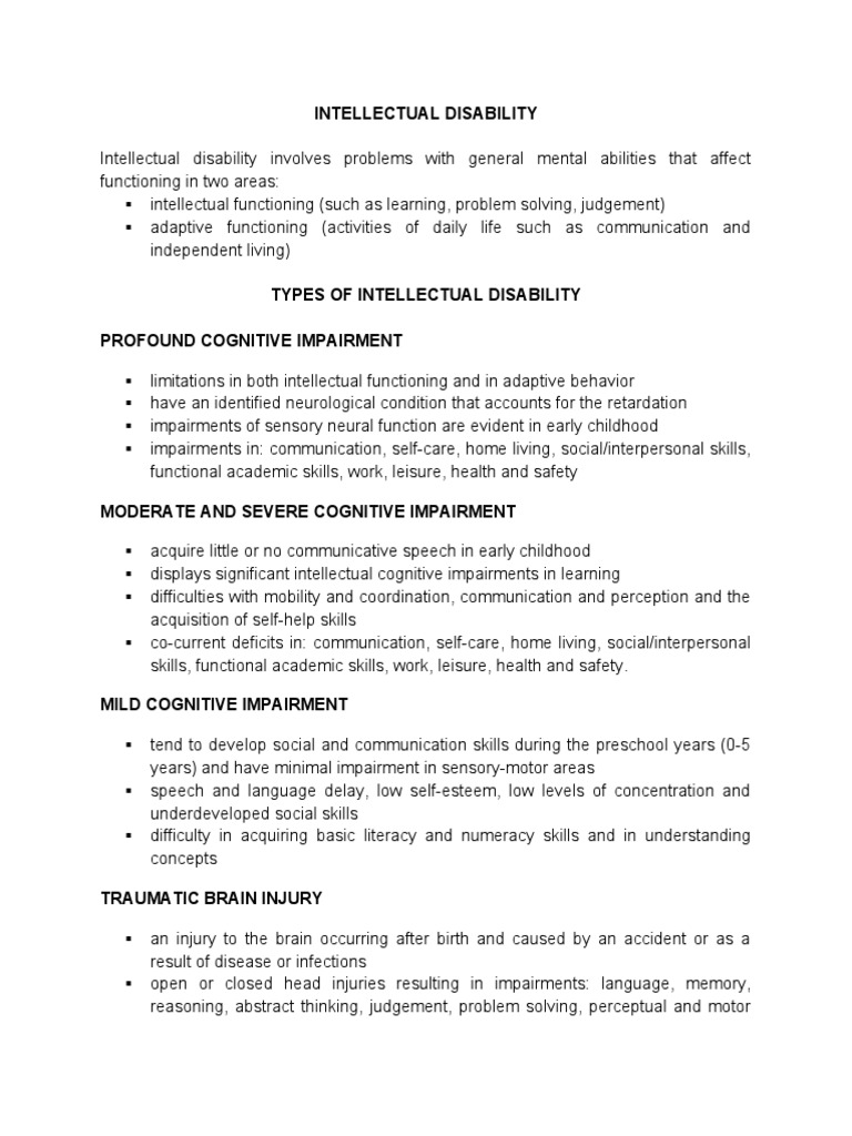 Intellectual Disability - Summary | PDF | Intellectual Disability ...