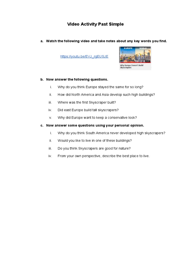 Video Activity Past Simple: A. Watch The Following Video and Take Notes ...