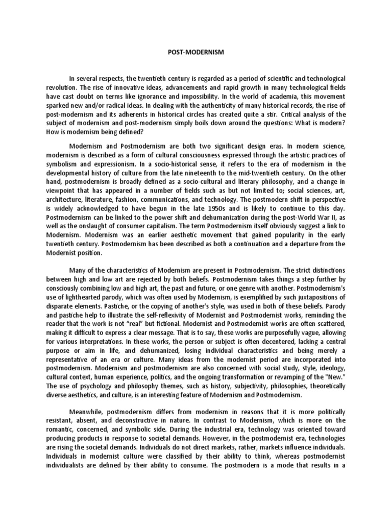 Postmodernism - Reflection Paper | PDF | Postmodernism | Modernism
