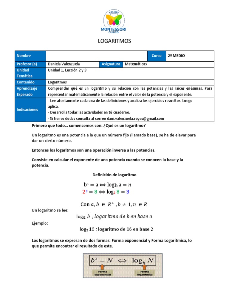 Guía 1 Logaritmo 2do Medio | PDF | Exponenciación | Logaritmo