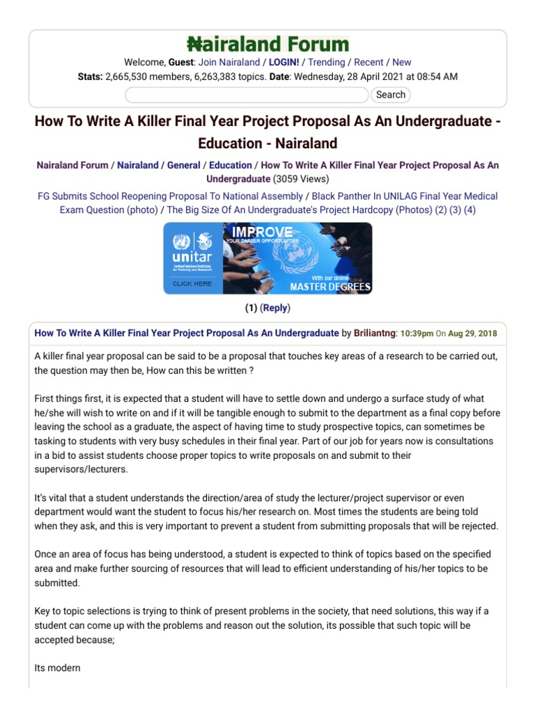 How To Write A Killer Final Year Project Proposal As An Undergraduate ...