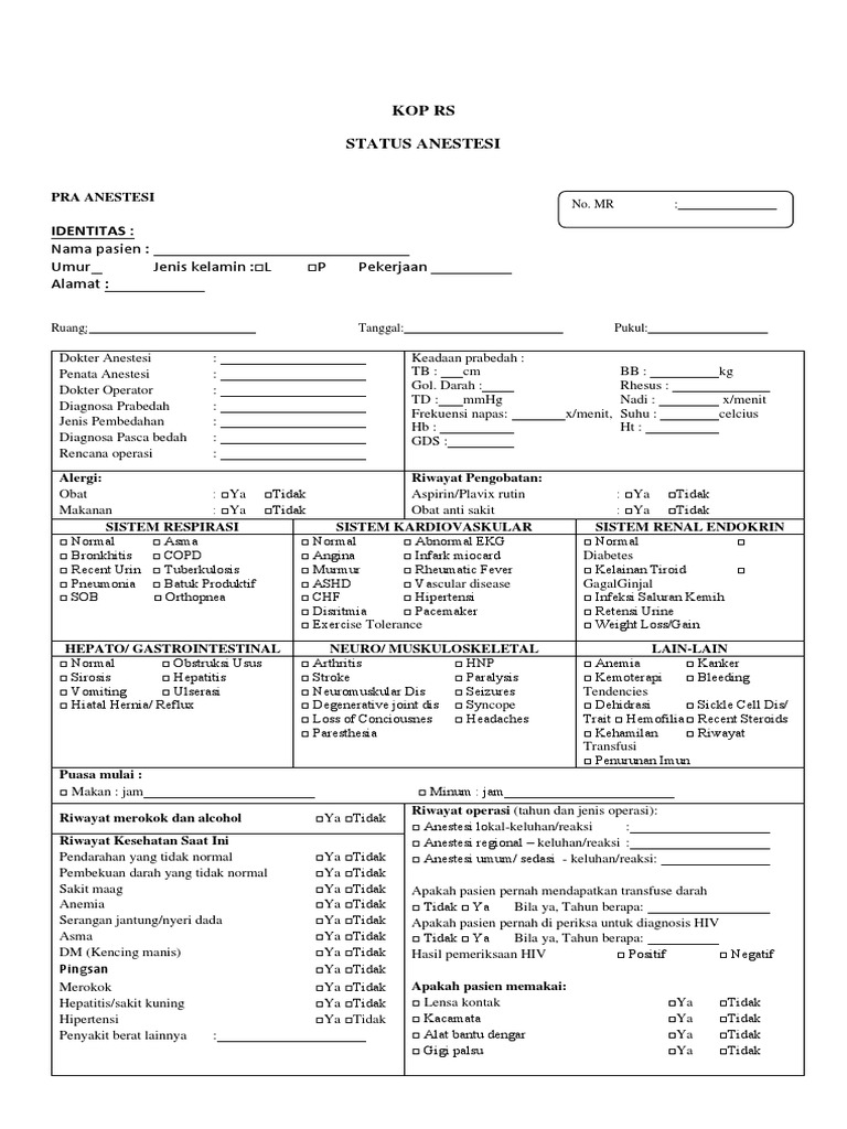 Form Askan Pra, Intra Pasca Anestesi Fix | PDF