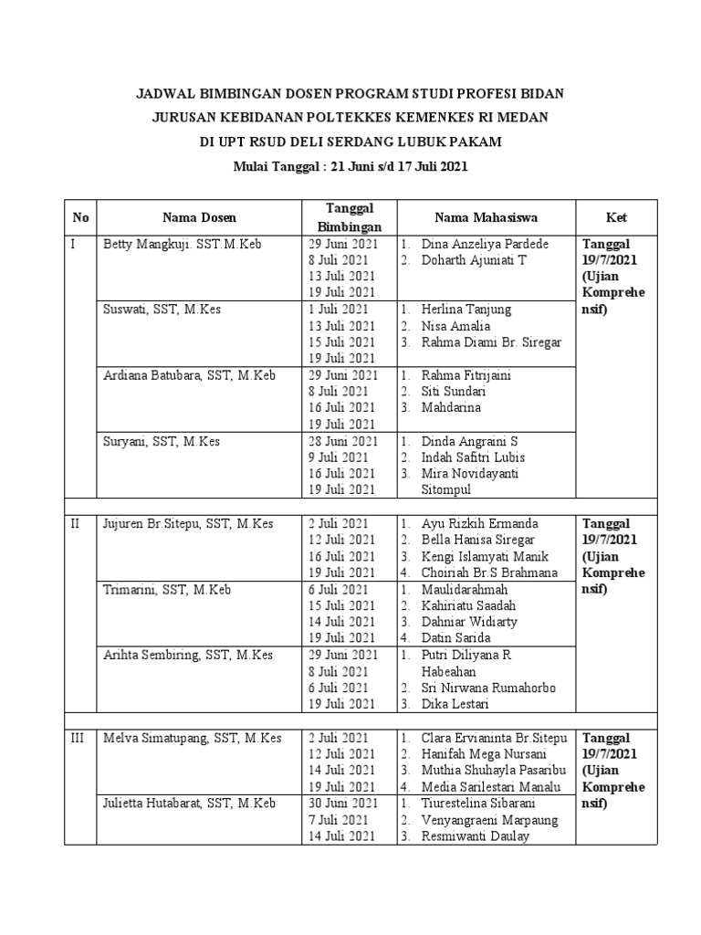 Jadwal Bimbingan Mhs Profesi Di Rsds 2021 | PDF