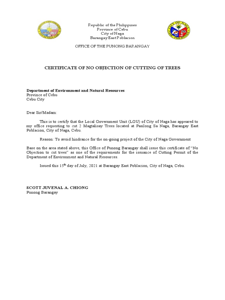 Certification-Cutting of Trees | PDF