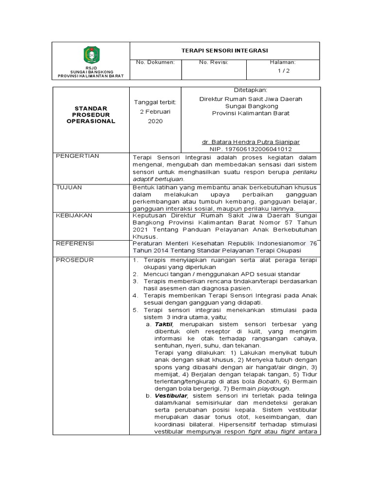 Sop Sensori Integrasi | PDF