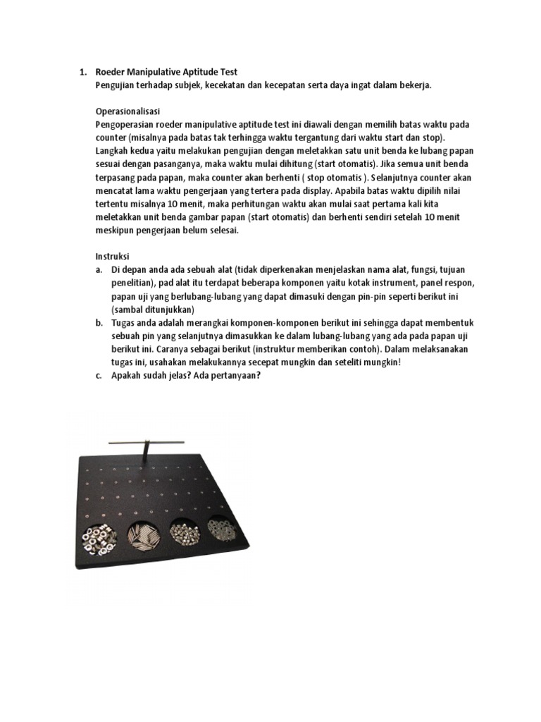 Roeder Manipulative Aptitude Test | PDF