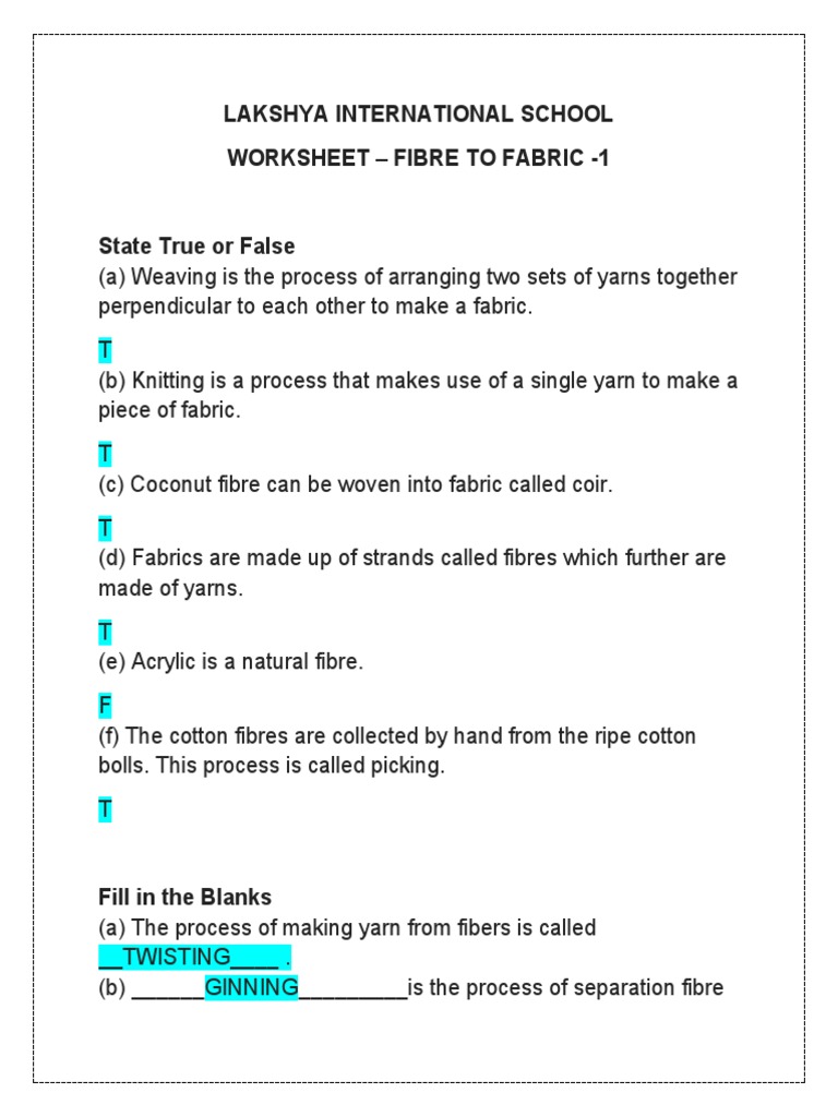 Fibre to Fabric Worksheet for Class 7 | PDF | Technology & Engineering