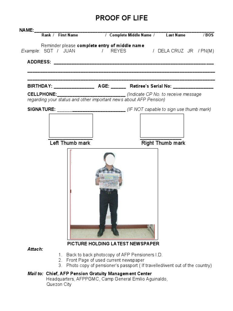 Proof of Life Form (POF) | PDF