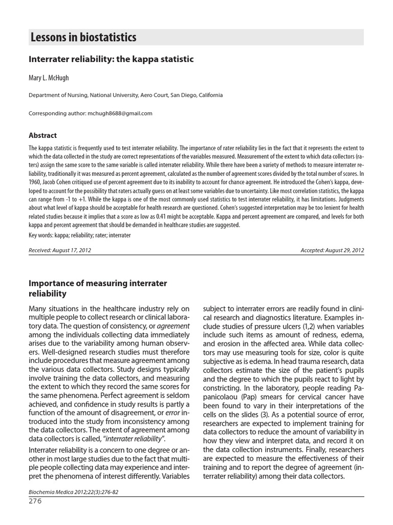 Interrater Reliability The Kappa Statistic | PDF | Correlation And ...
