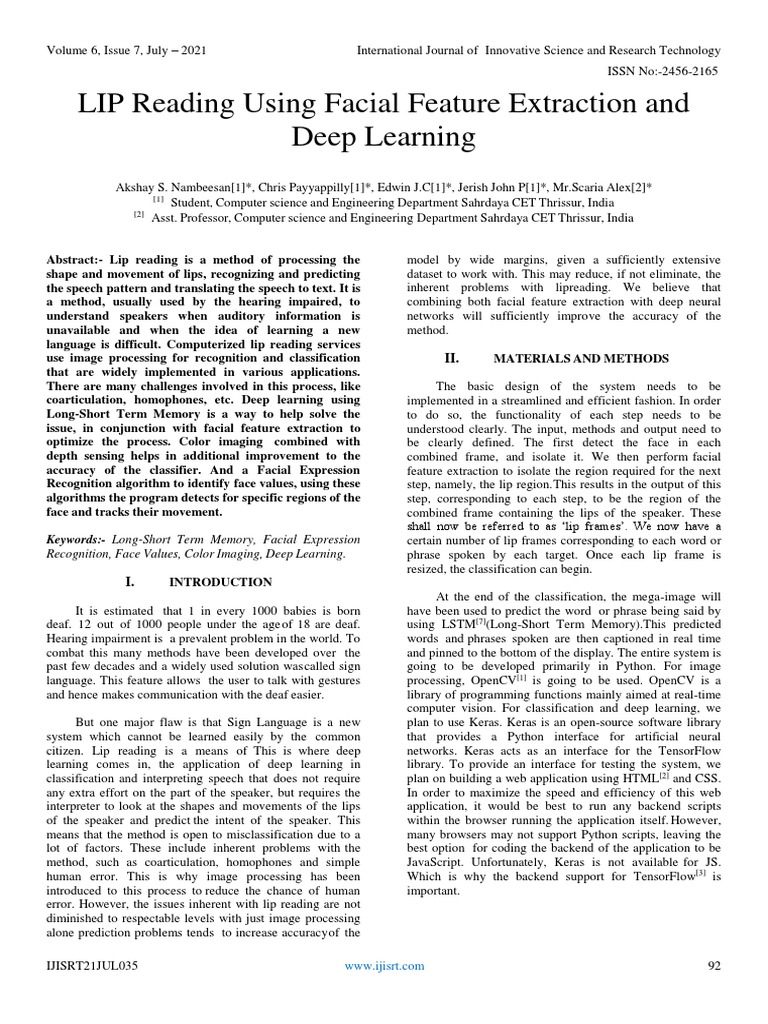Lip Reading with Deep Learning Techniques | PDF | Deep Learning ...