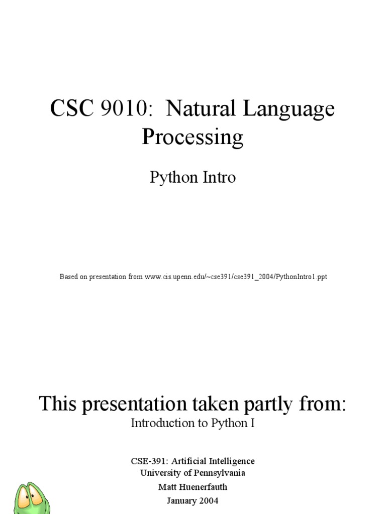 CSC 9010: Natural Language Processing: Python Intro | PDF