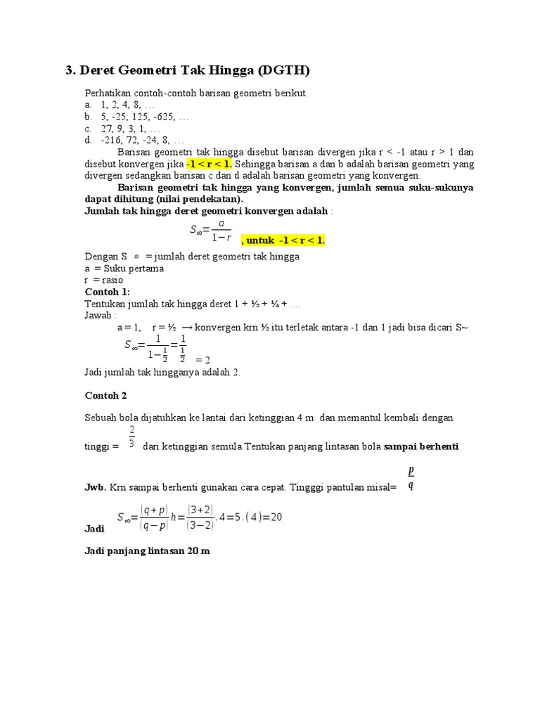 Deret Geometri Tak Hingga (DGTH) | PDF