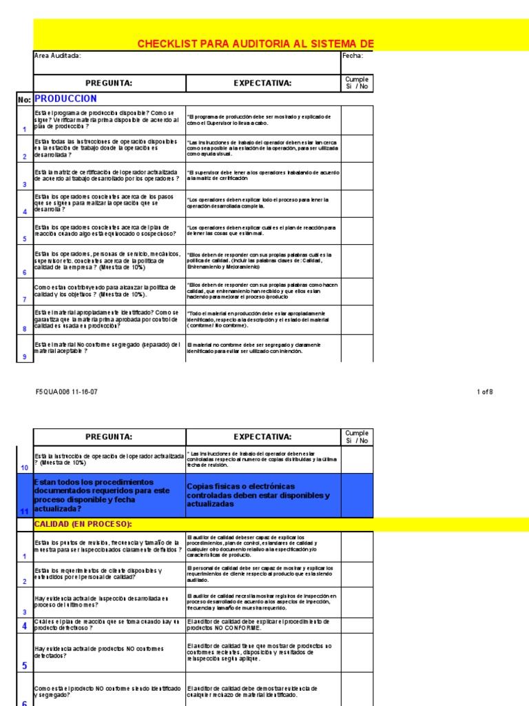 Checklist Producción-Calidad en Proceso | PDF | Contralor | Calidad ...