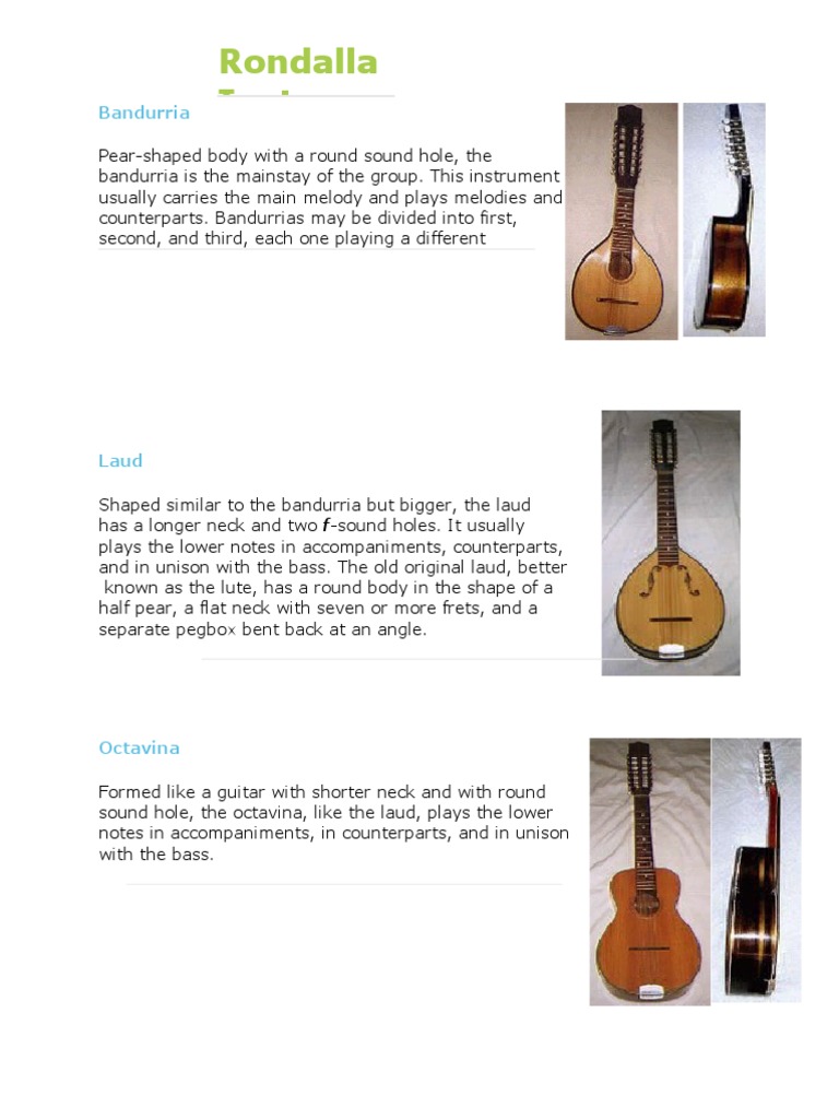 Rondalla Instrume: Bandurria | PDF | Double Bass | Guitars
