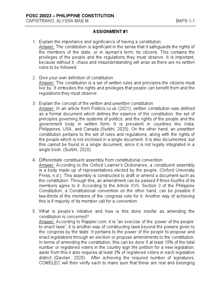 Posc 20023 - Philippine Constitution | PDF | Initiative | Social Institutions