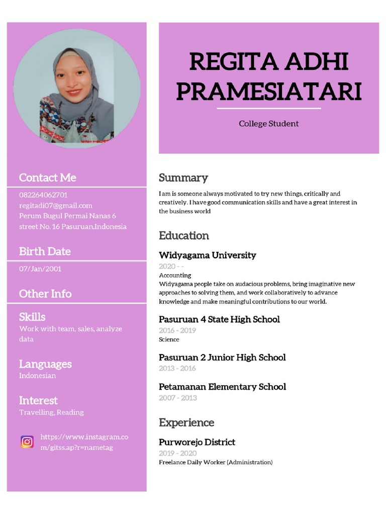 Regita Adhi Pramesiatari - CV and Portfolio | PDF | Career & Growth | Business