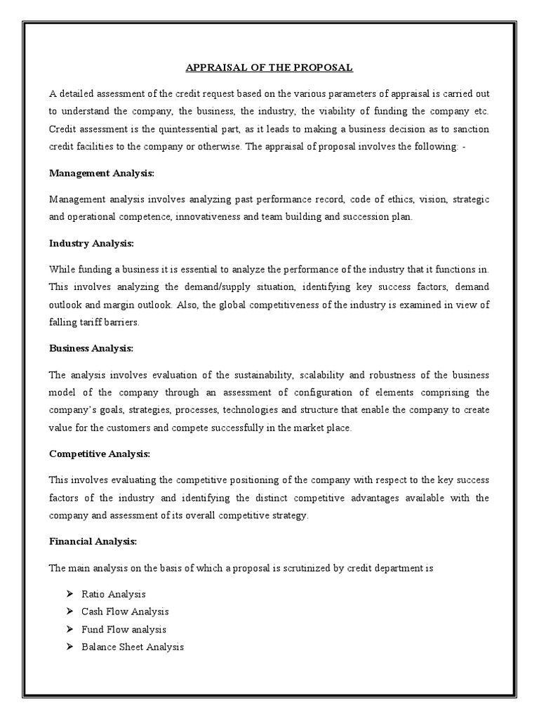 Credit Proposal Appraisal Process | PDF | Banks | Cash Flow Statement