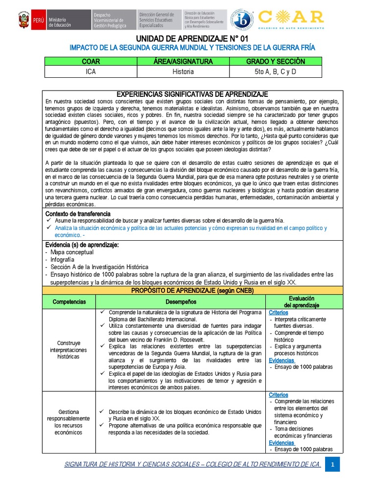 UNIDAD DE APRENDIZAJE 5to AÑO | PDF | Guerra Fría | Evaluación UNIDAD DE APRENDIZAJE 5to AÑO | PDF | Guerra Fría | Evaluación