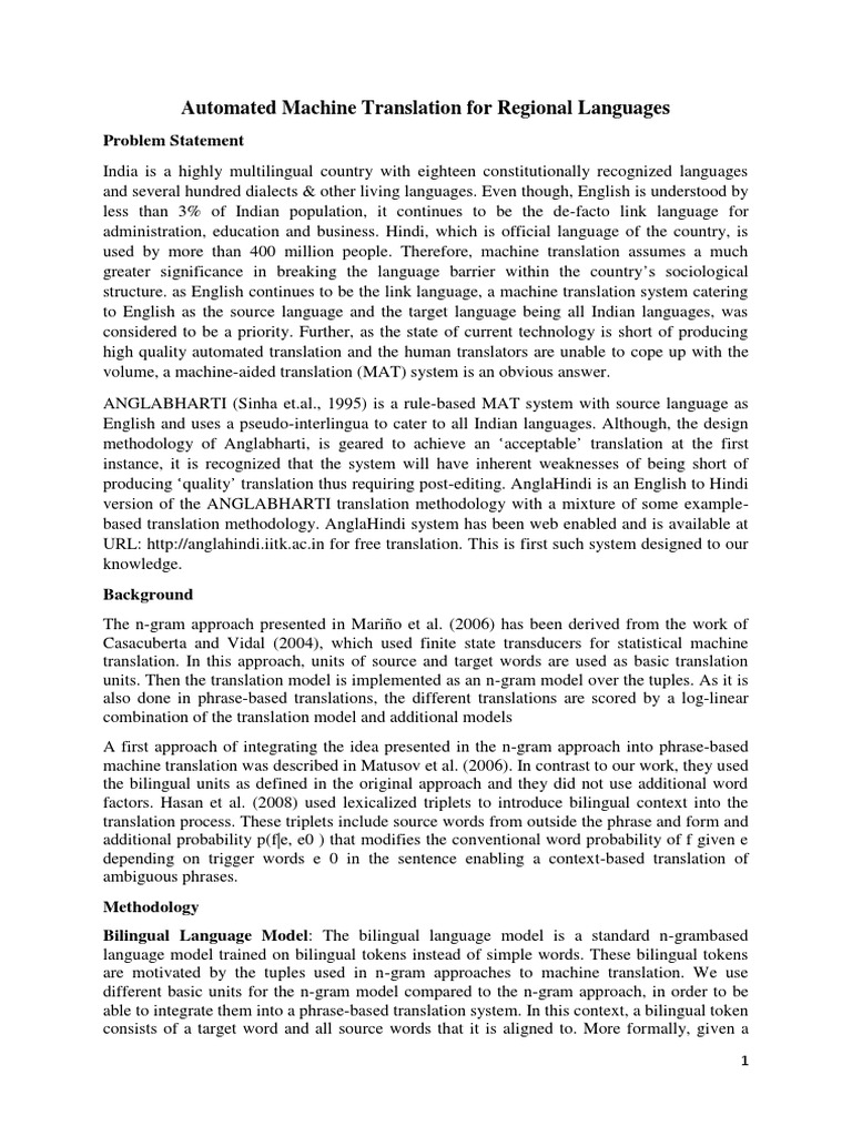 Automated Machine Translation For Regional Languages: Problem Statement ...