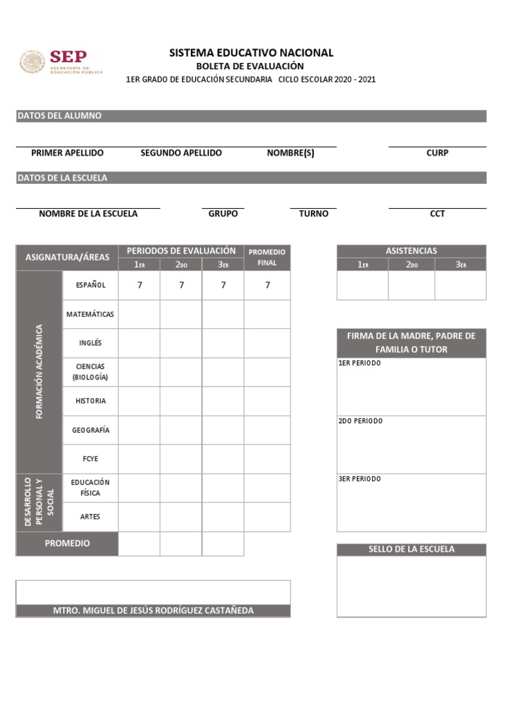 Plantilla De Boleta De Calificaciones Formato De Visualización Para