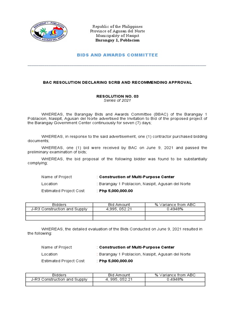 BAC Resolution for Multi-Purpose Center | PDF | Business