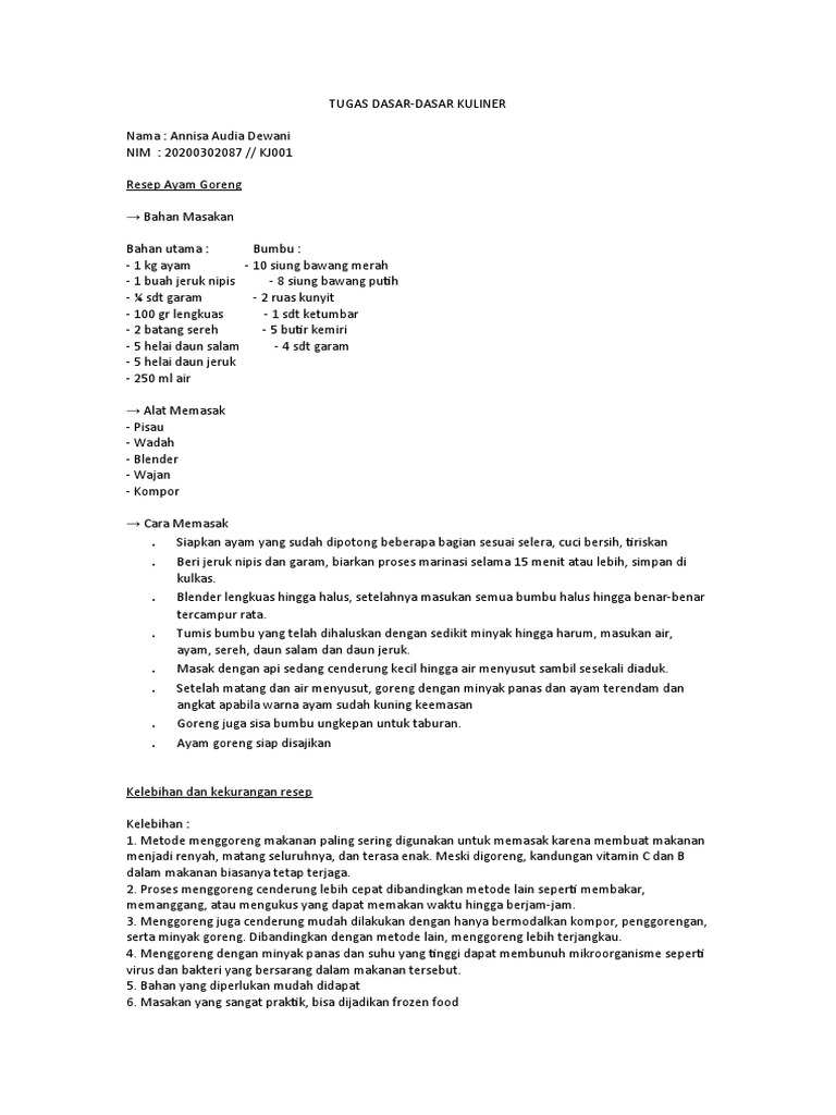 Tugas Dasar-Dasar Kuliner 4 | PDF
