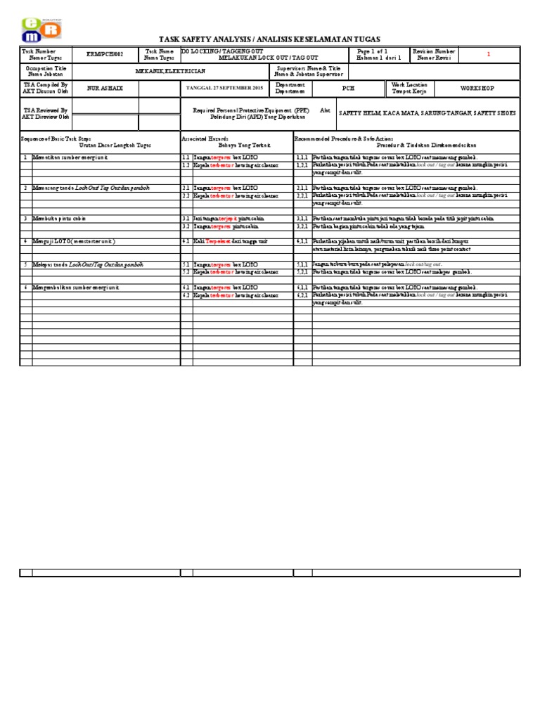 Jsa 001 Melakukan Lock Out Tag Out | PDF