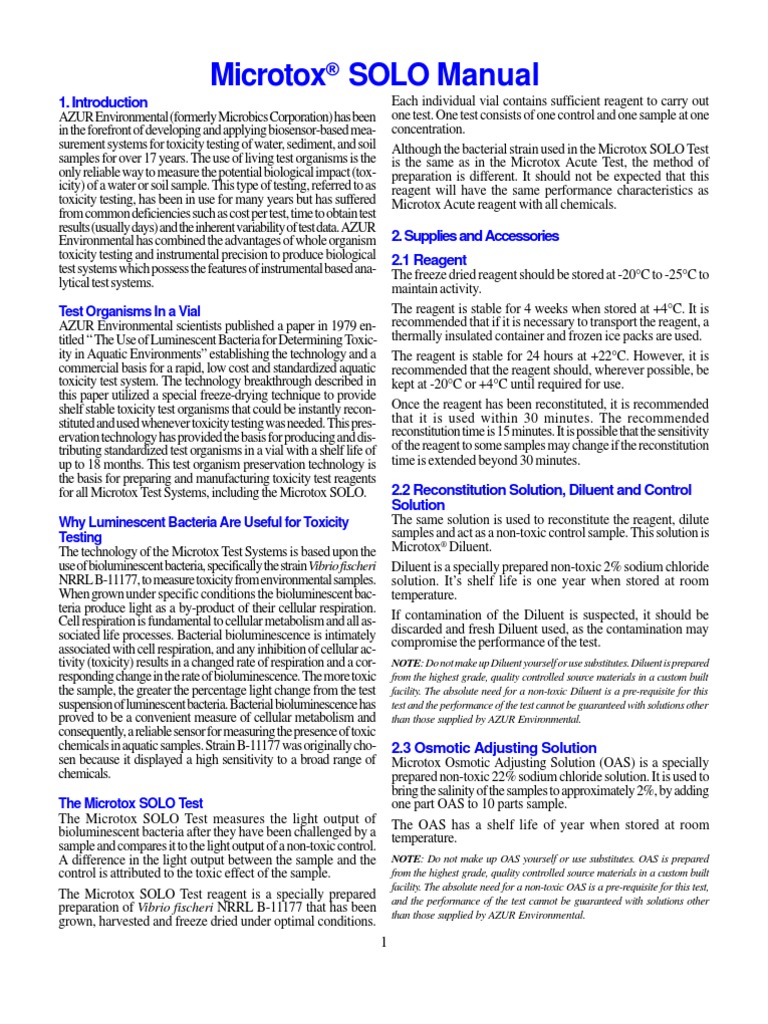 Microtox SOLO Manual | PDF | Ph | Toxicity