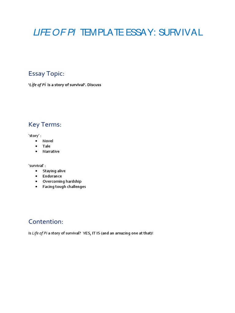 Life of Pi Template Essay Survival | PDF