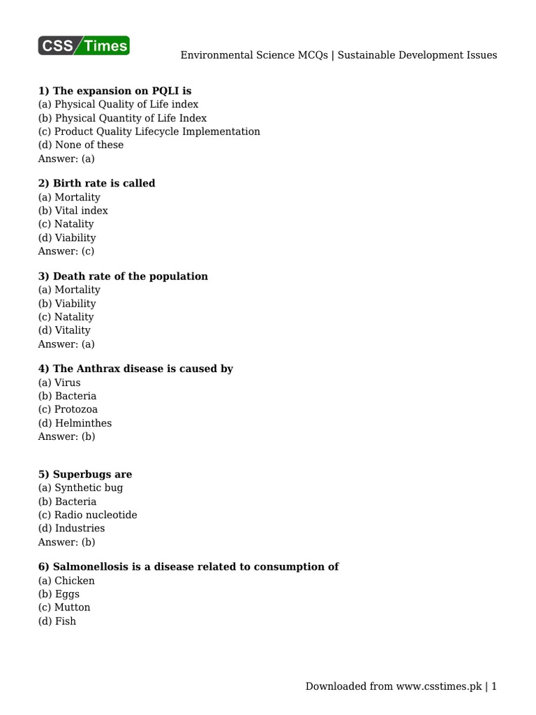 Environmental Science MCQs - Sustainable Development Issues | PDF ...