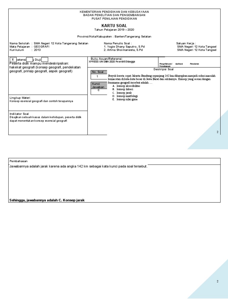 Artina Format Kartu Soal Usp | PDF