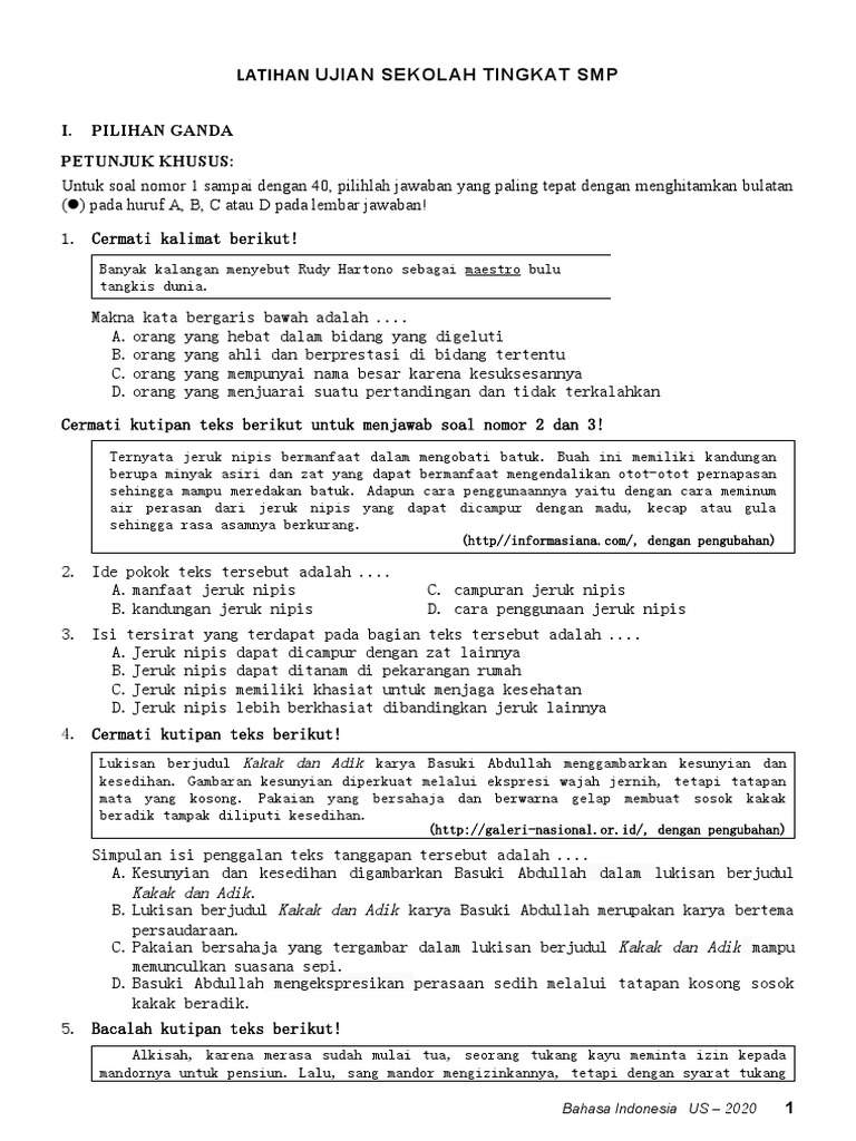 Latihan US BINDO K13 Edit Fix | PDF
