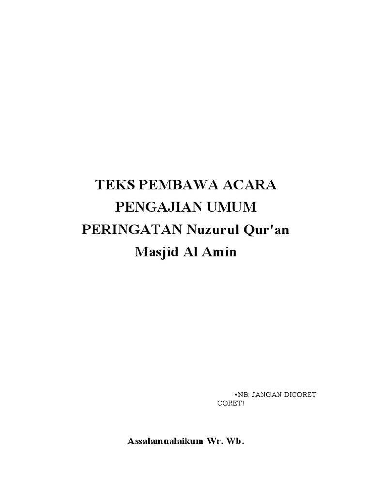 Teks MC Pengajian Nuzulul Qur'an | PDF | Kajian Bahasa Asing | Agama & Spiritualitas